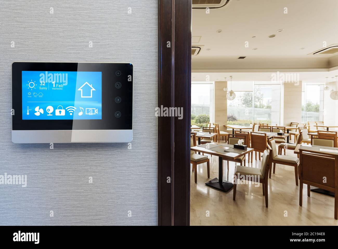 smart screen with smart home with modern cafeteria Stock Photo - Alamy