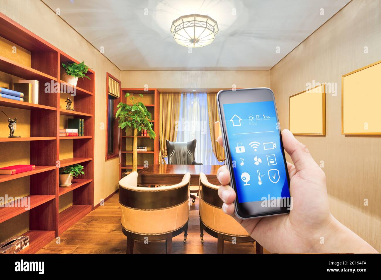 smart phone with smart home with modern study Stock Photo - Alamy