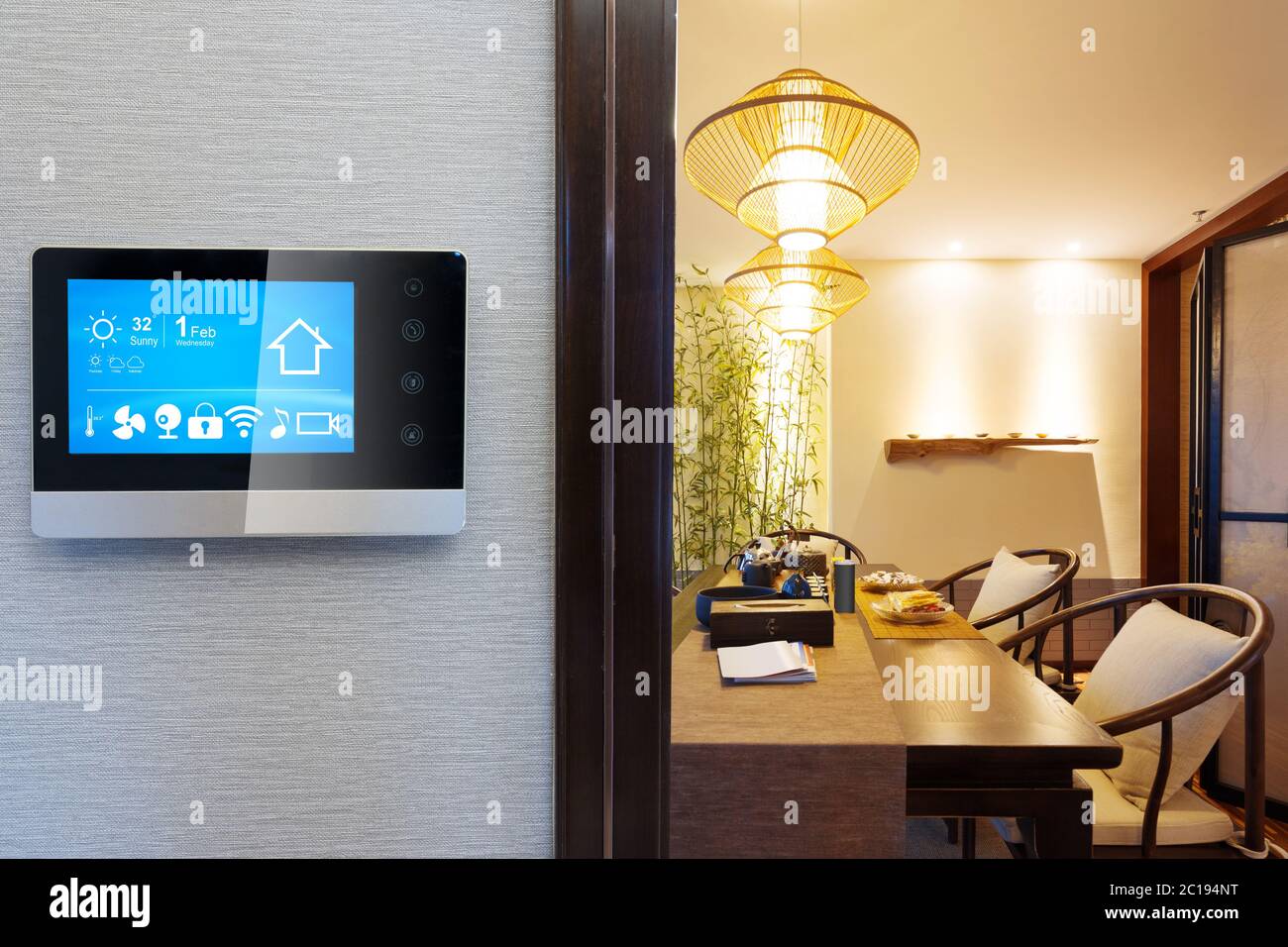 smart screen with smart home with modern dining room Stock Photo - Alamy