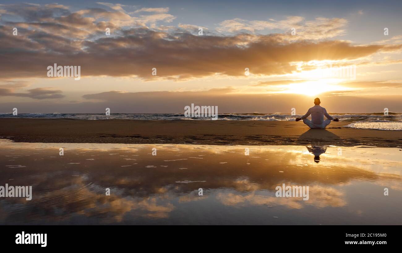 yoga meditation silhouette lotus sunrise beach, mindfulness, wellness ...