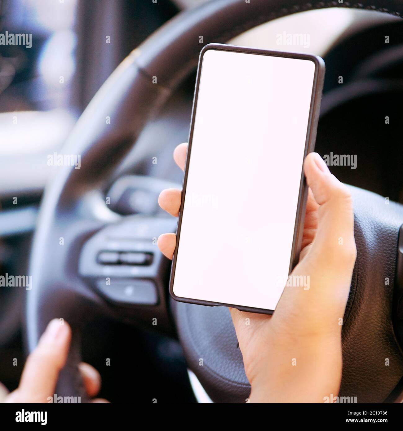Phone in car. Mockup screen app. Travel map Stock Photo - Alamy