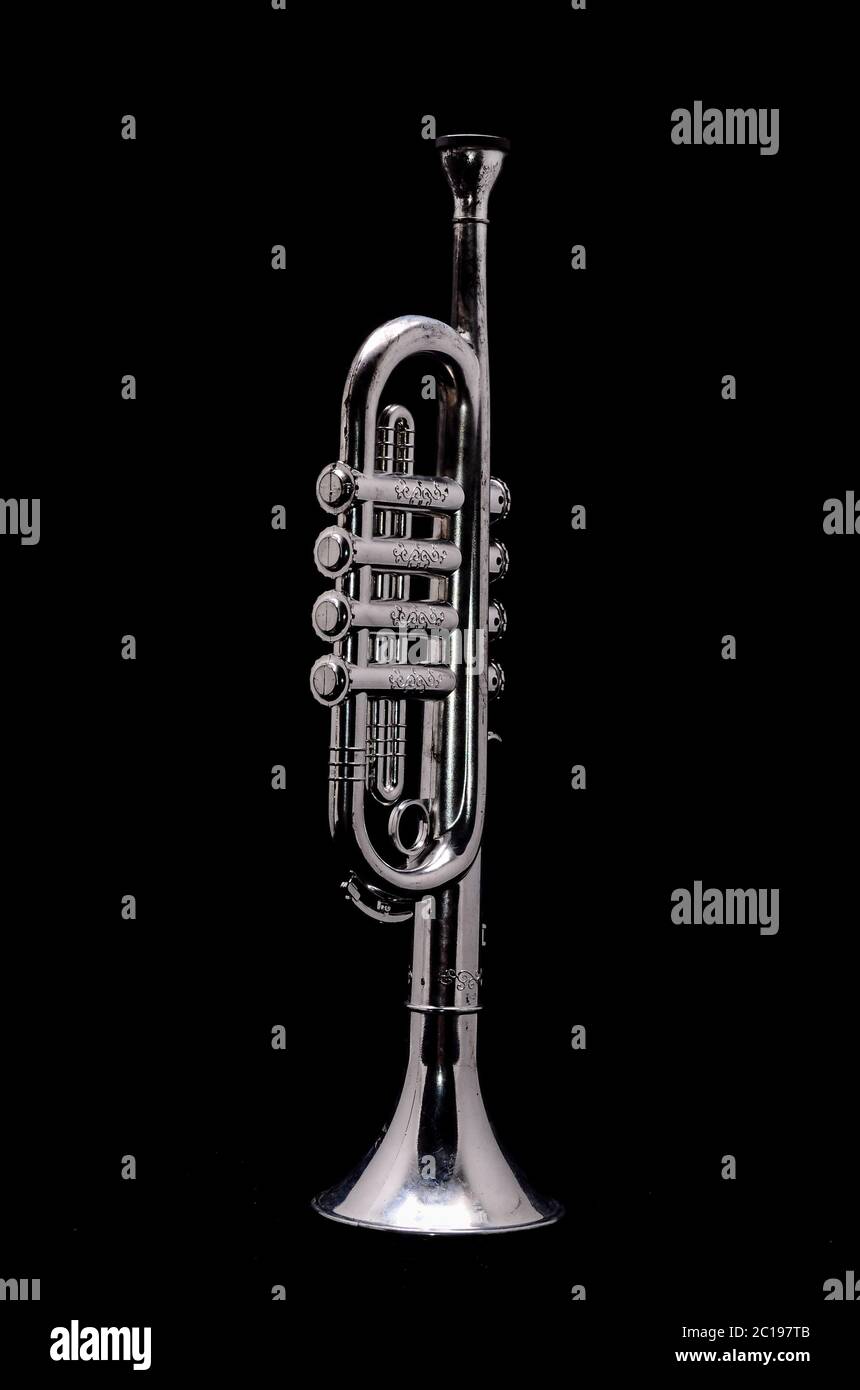 Silver Vintage Toy Trumpet Stock Photo - Alamy