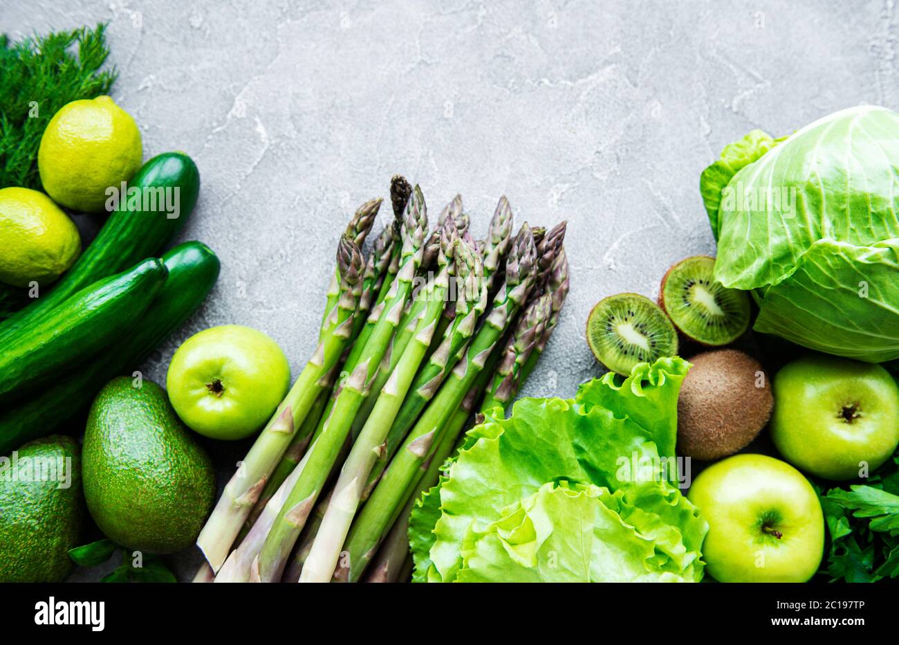 Healthy vegetarian food concept background, fresh green food selection ...