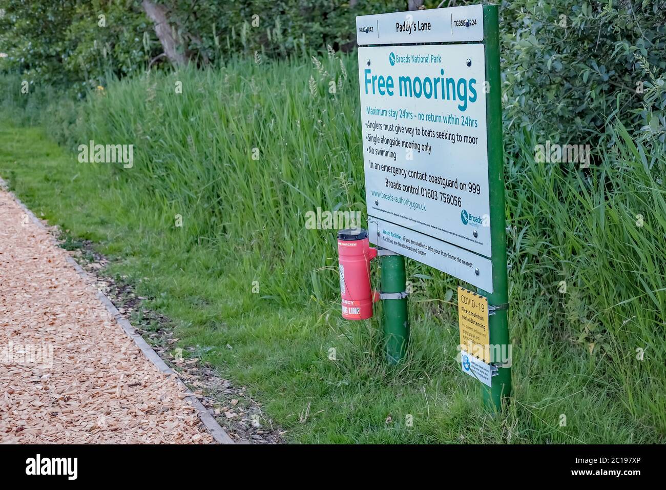 Paddy's Lane public mooring sign on the River Ant during the 2020 ...