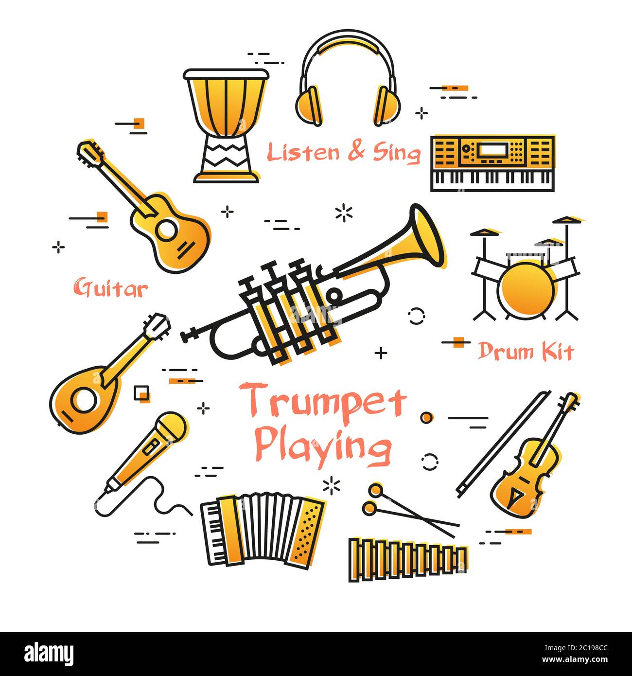 Vector linear banner for music - trumpet playing Stock Vector Image ...