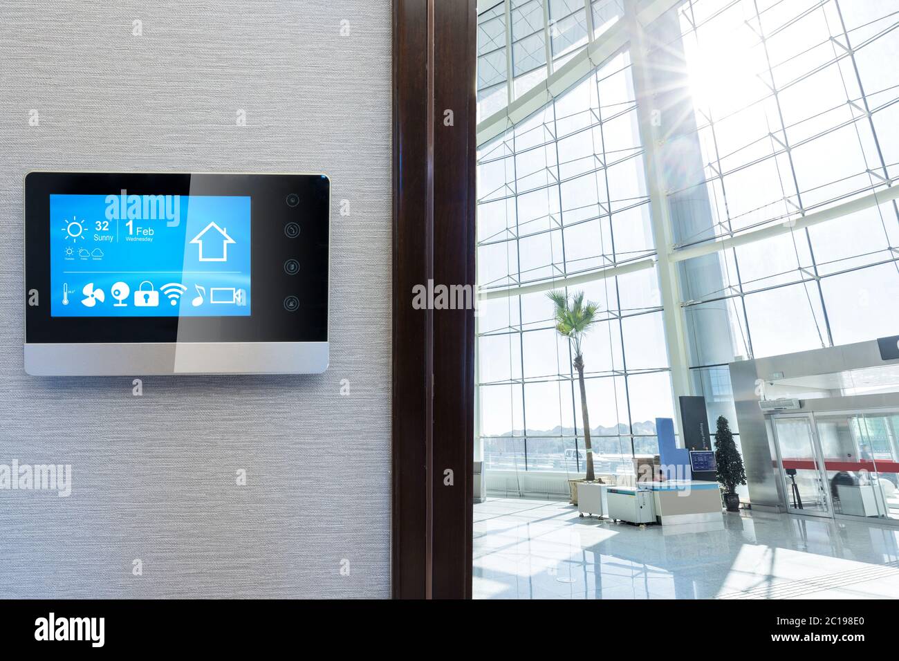 smart screen with smart home with modern hall Stock Photo - Alamy