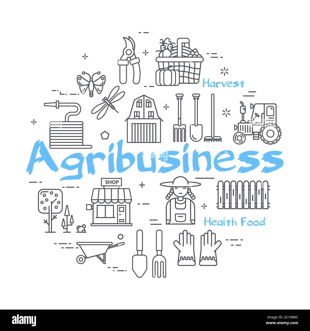 Vector blue banner linear concept - Agribusiness Farm Stock Vector ...