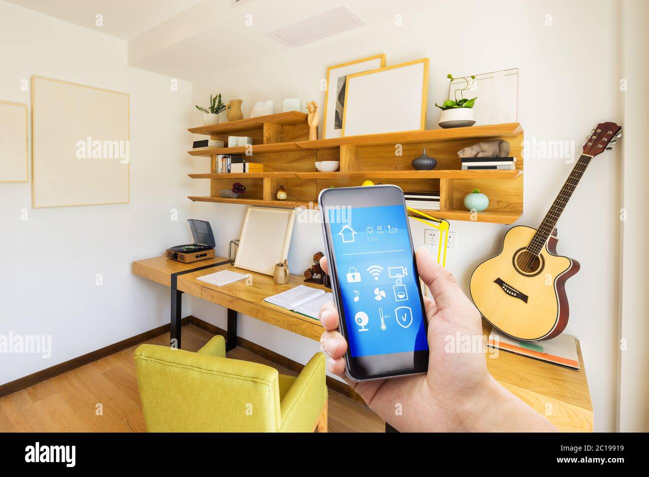 smart phone with smart home with modern study Stock Photo - Alamy