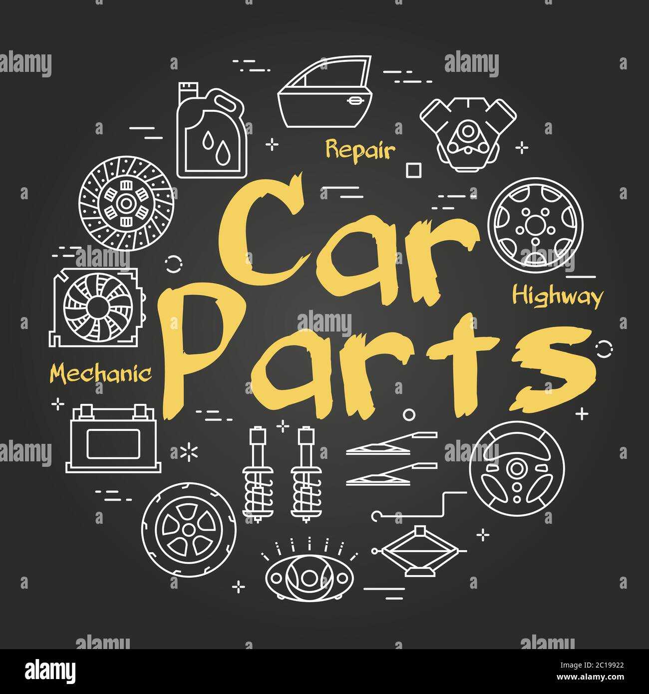 Vector black line round banner of car parts Stock Vector Image & Art ...