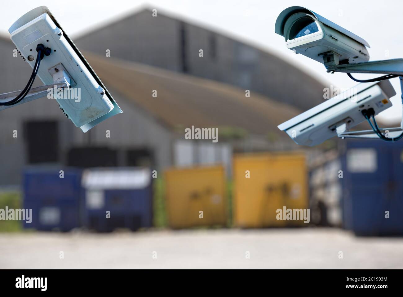 closeup on security CCTV camera or surveillance system for industrial ...