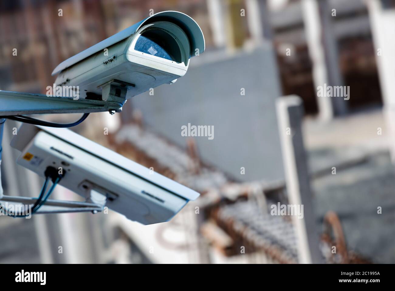 security CCTV camera or surveillance system with construction site on ...