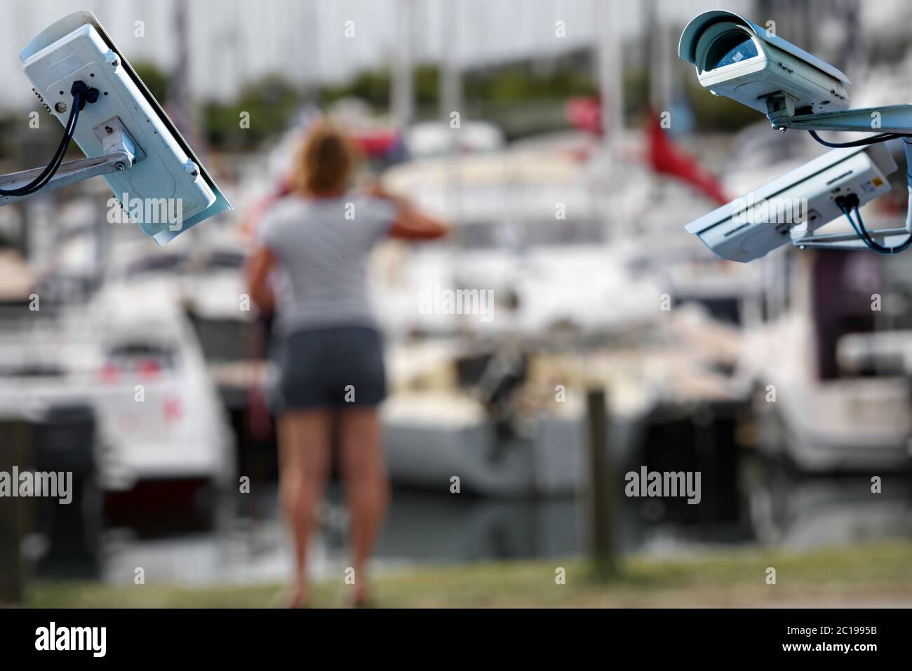 security CCTV camera or surveillance system with Marina and woman on ...