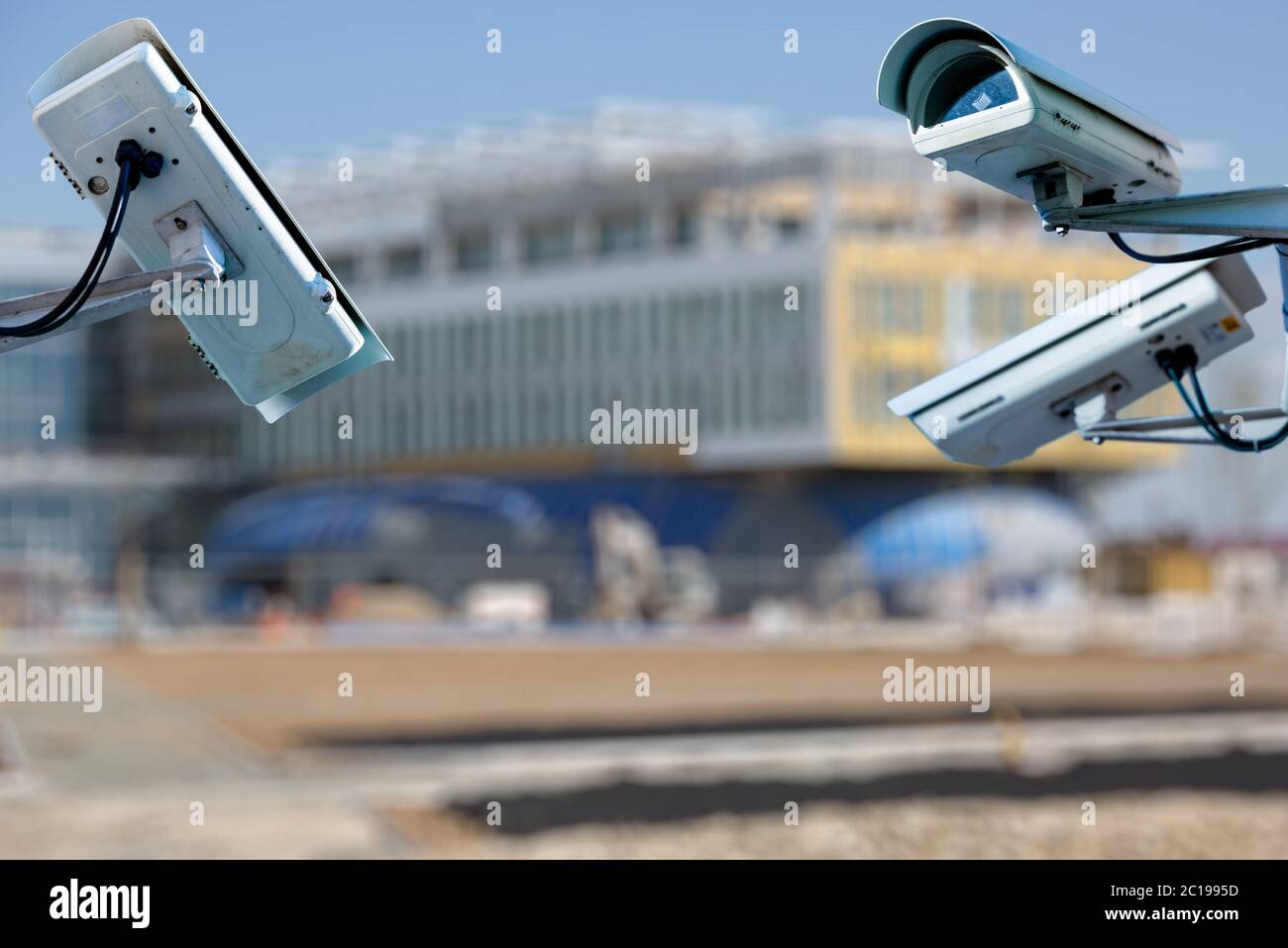 security CCTV camera or surveillance system with construction site on ...