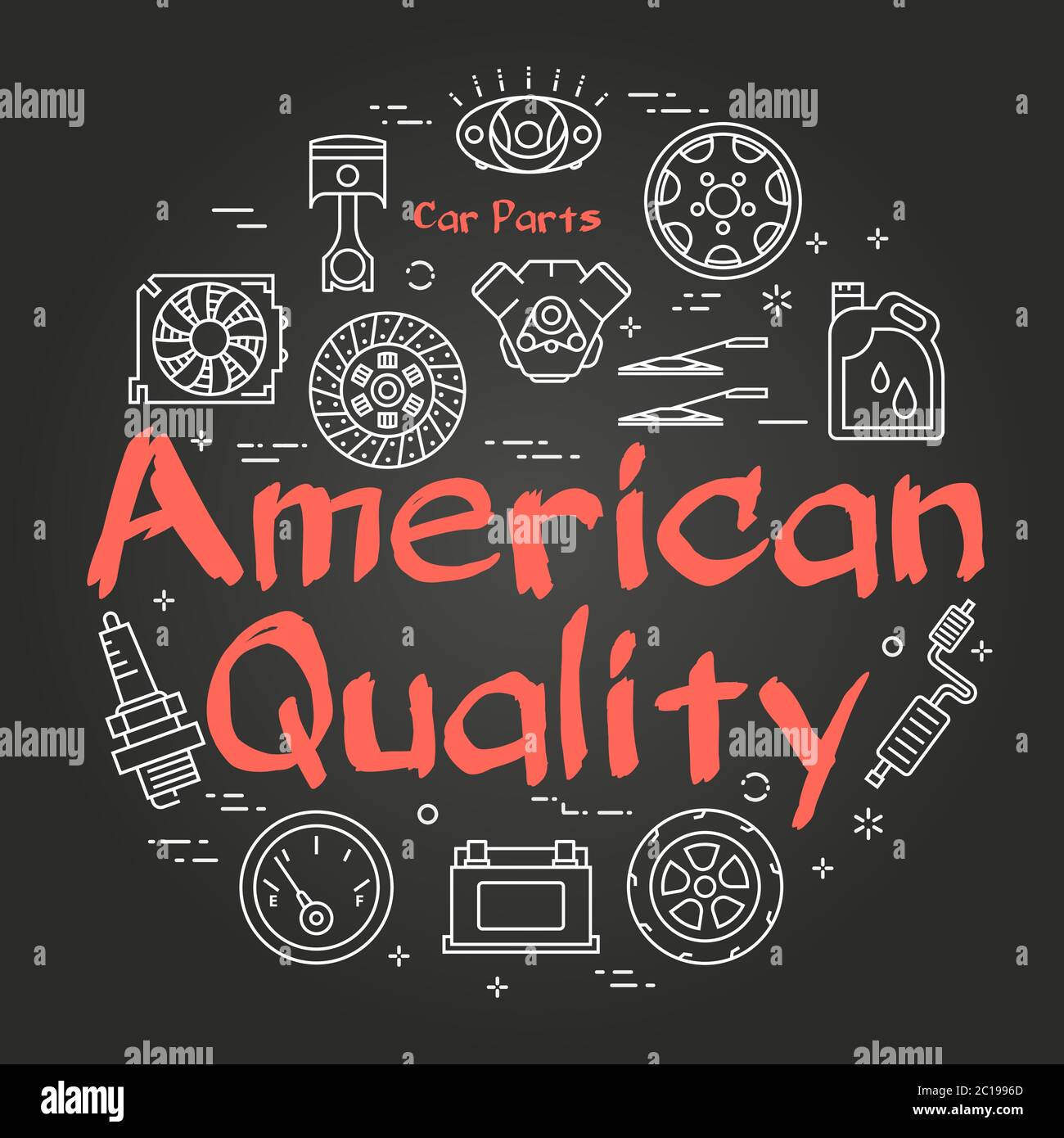 Vector black line round banner of american quality car parts Stock ...