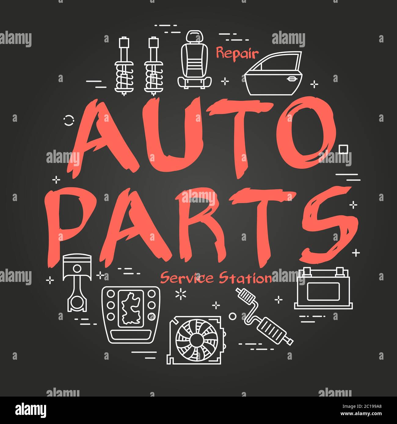 Vector black line round banner of auto parts Stock Vector Image & Art ...