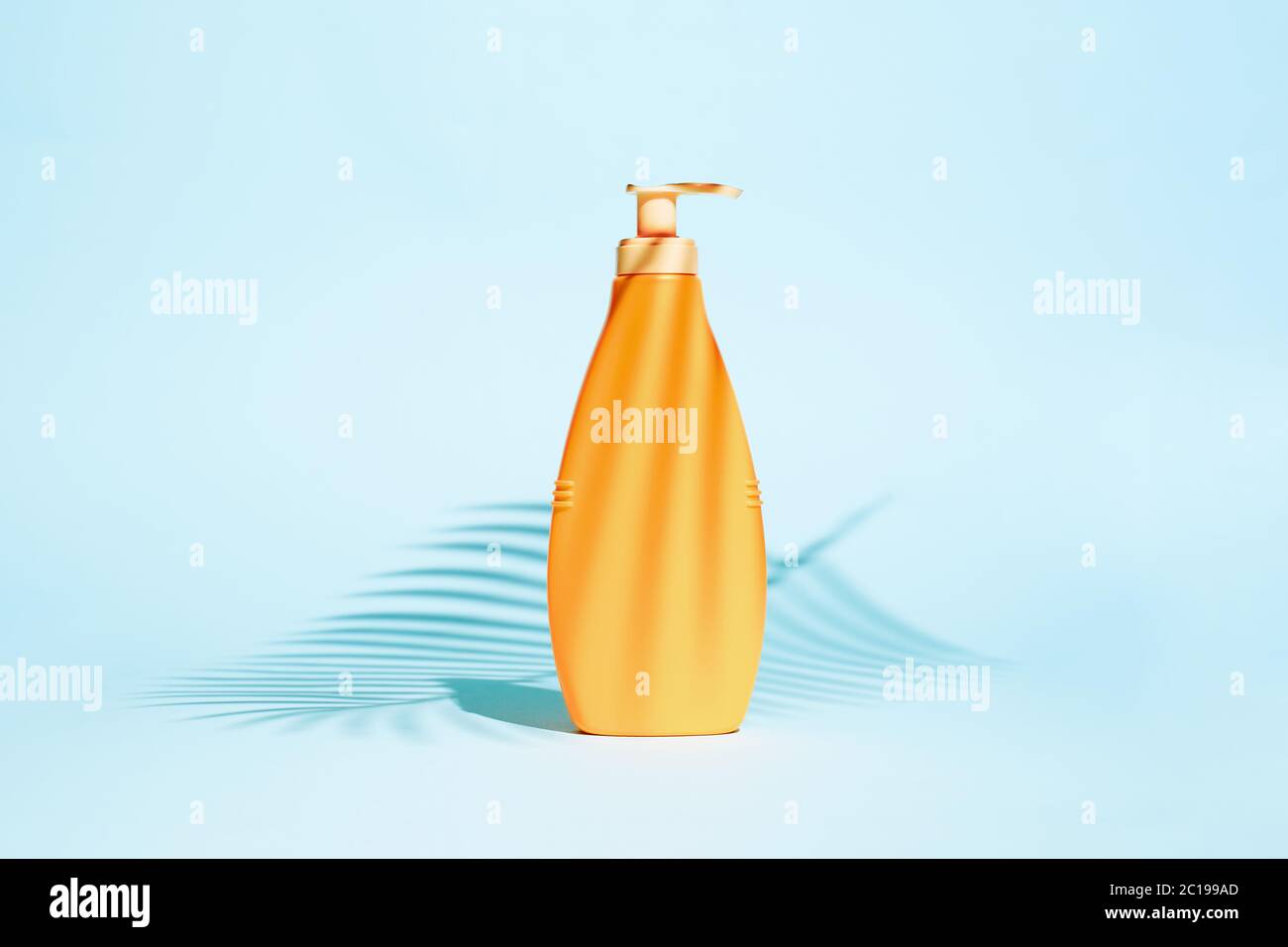 Orange container for lotion without label on turquoise background Stock ...