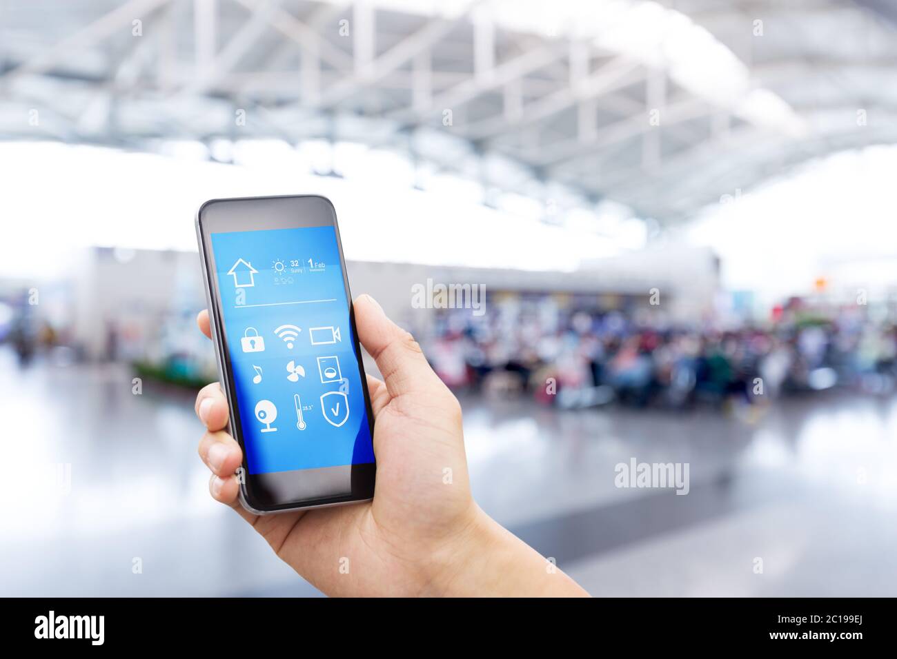 smart phone with smart home with modern hall Stock Photo - Alamy