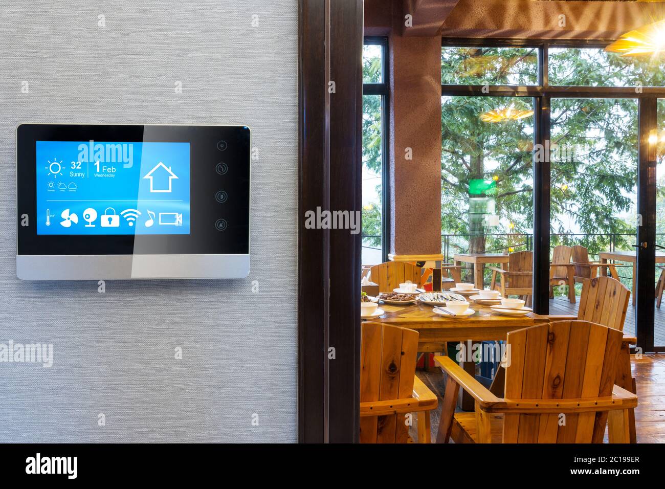 smart screen with smart home with modern restaurant Stock Photo - Alamy