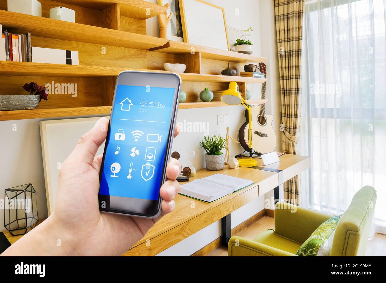 smart phone with smart home with modern study Stock Photo - Alamy