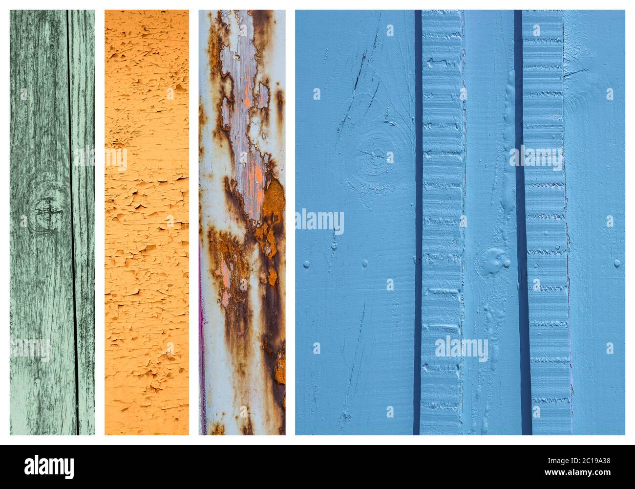 Collage of old and peeling painted wood background Stock Photo - Alamy