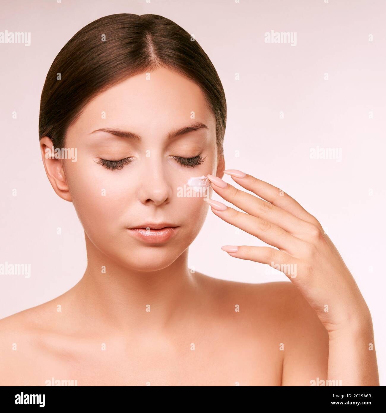 Sunscreen skin cream woman. Skincare tan girl. Cancer damage Stock ...