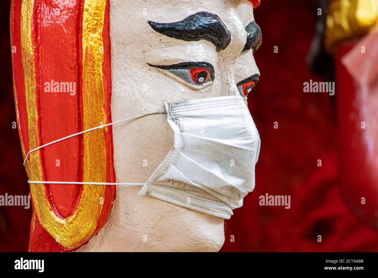 The portrait of the historical thai soldier with face mask, Wat Muang ...