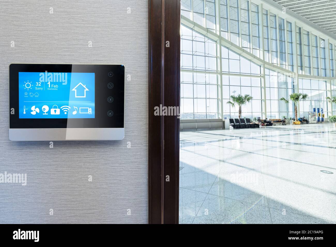 smart screen with smart home with modern hall Stock Photo - Alamy