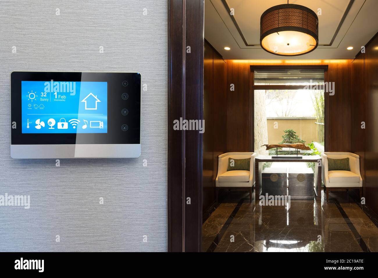 smart screen with smart home with modern living room Stock Photo - Alamy