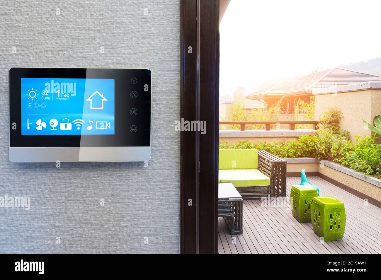 smart screen with smart home and modern balcony Stock Photo - Alamy