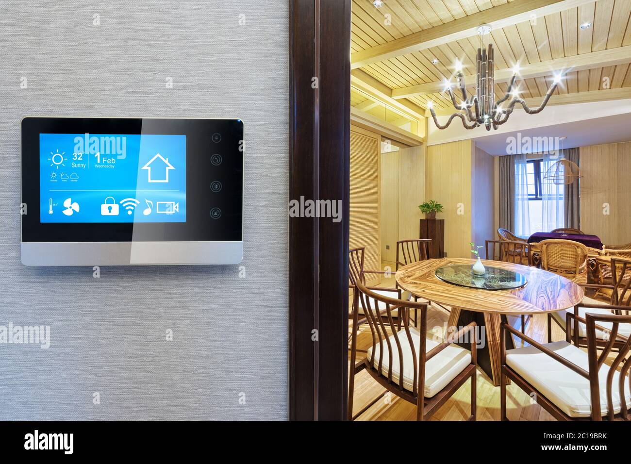 smart screen with smart home with modern dining room Stock Photo - Alamy