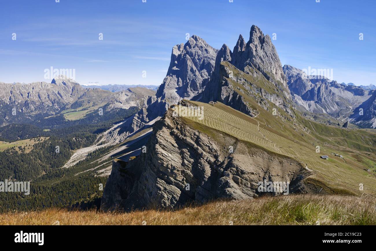 Seceda mountain in the Dolomites, panorama Stock Photo - Alamy