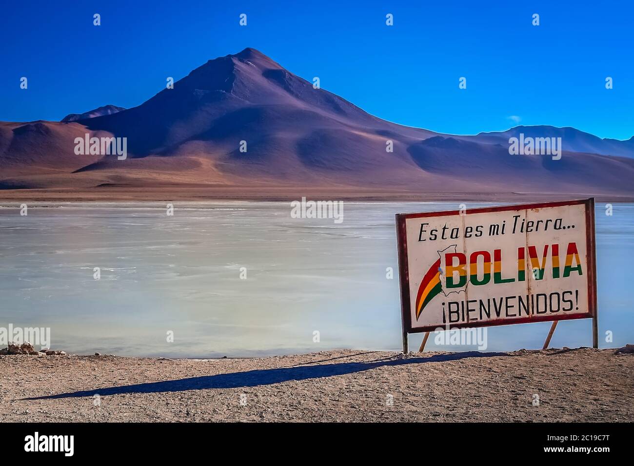 Board marking proximity of border between Bolivia and Chile Stock Photo ...