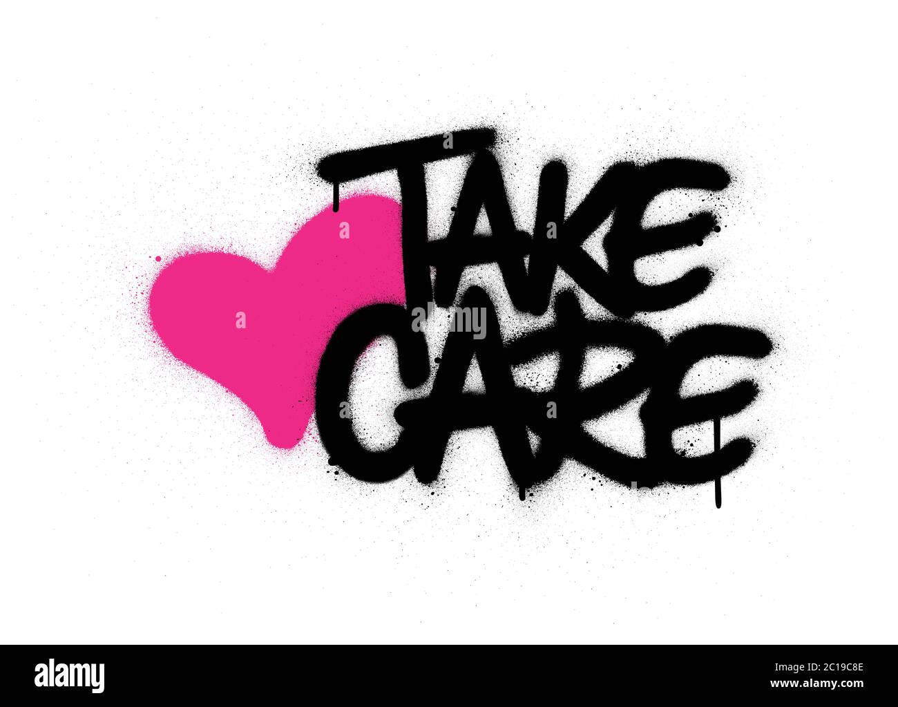 graffiti take care text with pink heart sprayed over white Stock Vector ...