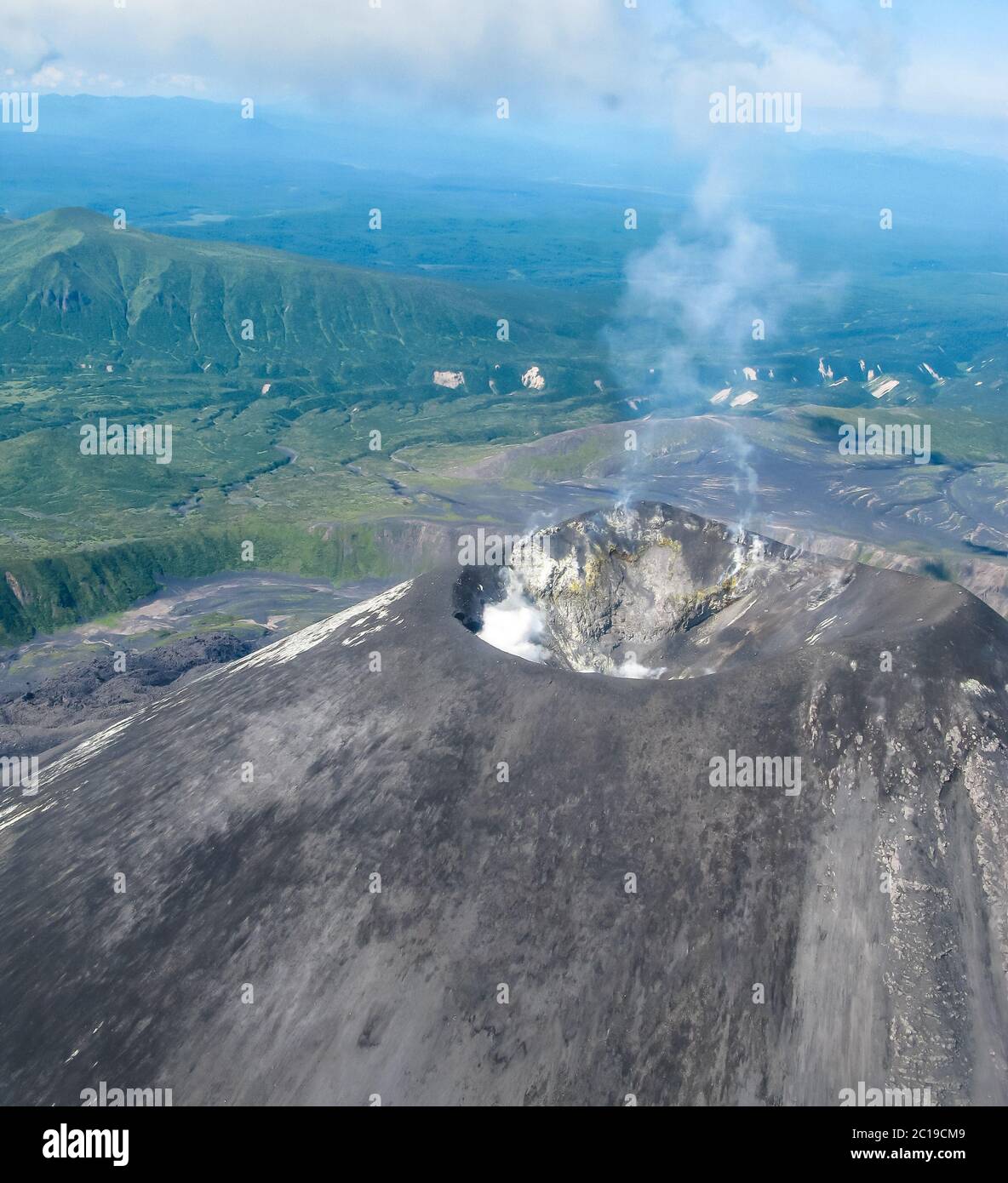 Aerial view to Karymsky volcano, Kamchatka peninsula, Russia Stock ...