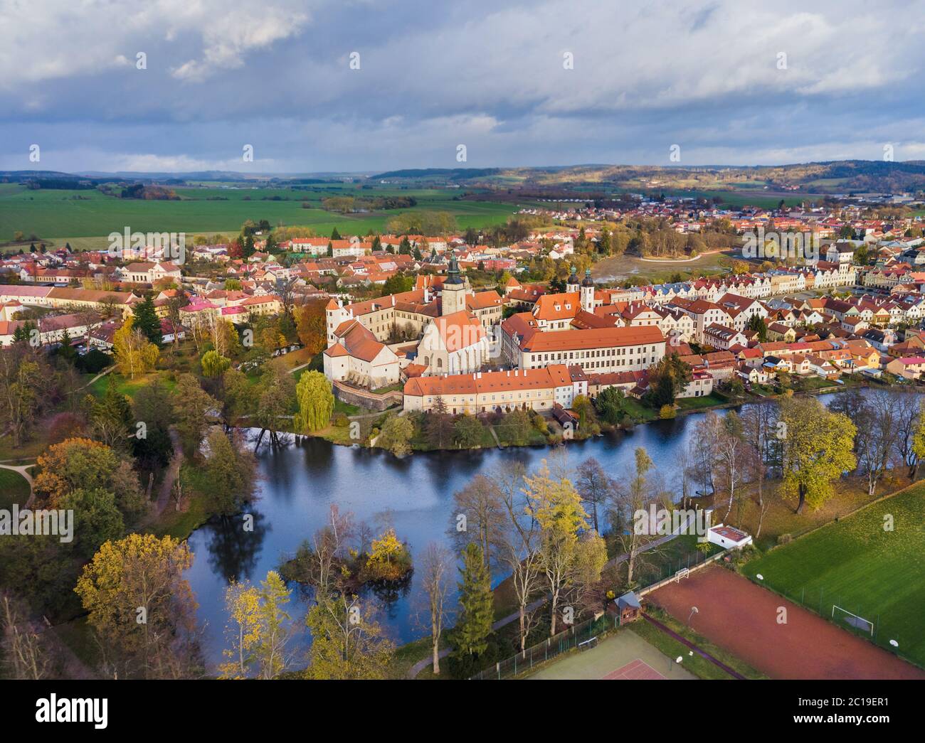 Telc castle in Czech Republic - aerial view Stock Photo - Alamy