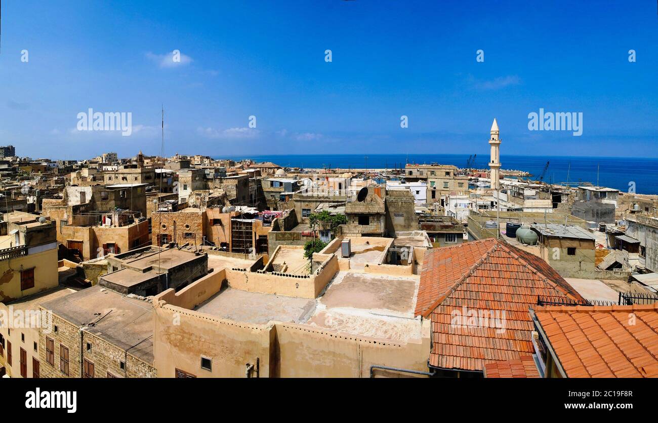 Aerial panorama cityscape view to Sidon, Lebanon Stock Photo - Alamy