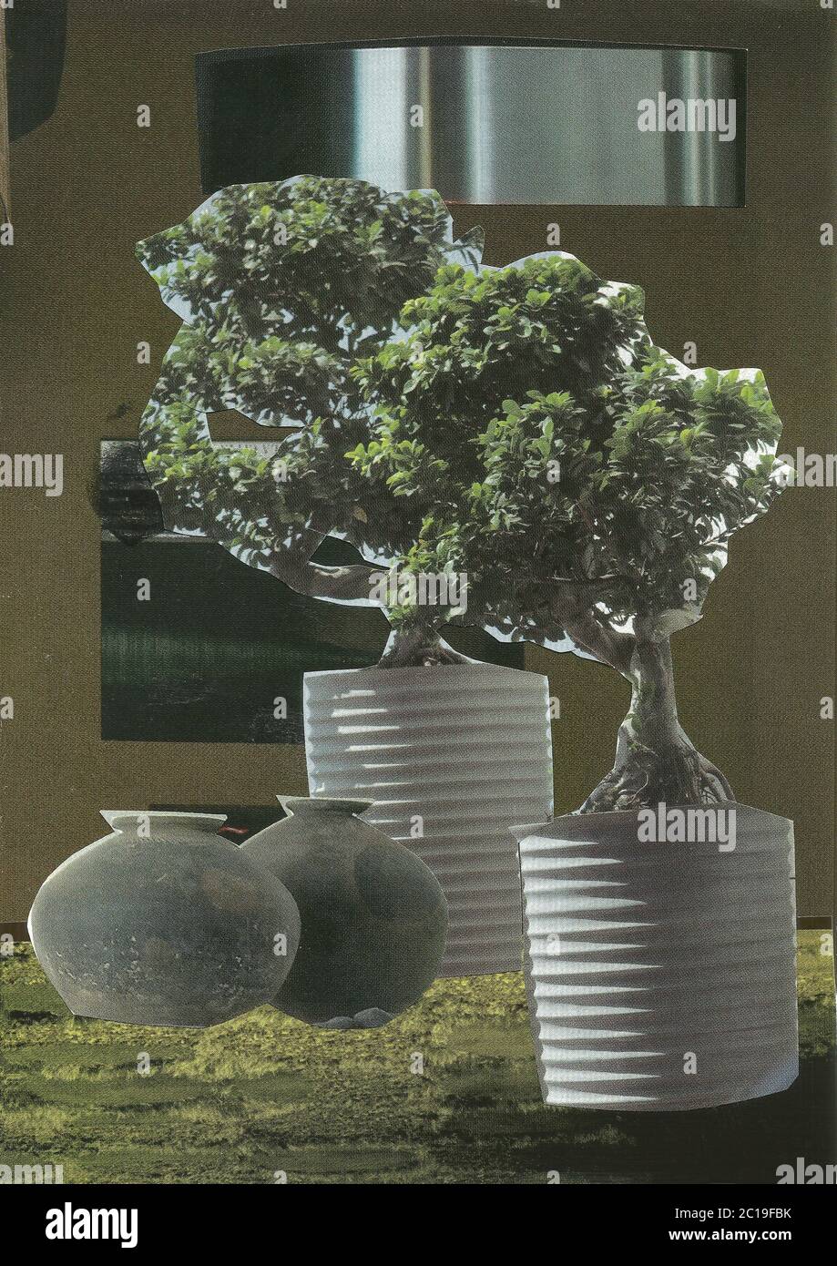 Carefully crafted handmade collage. Object montage. Surreal settings ...