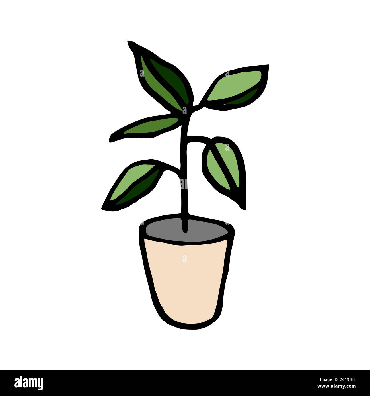 Isolated on a white background seedlings drawing plant in a pot, hand ...