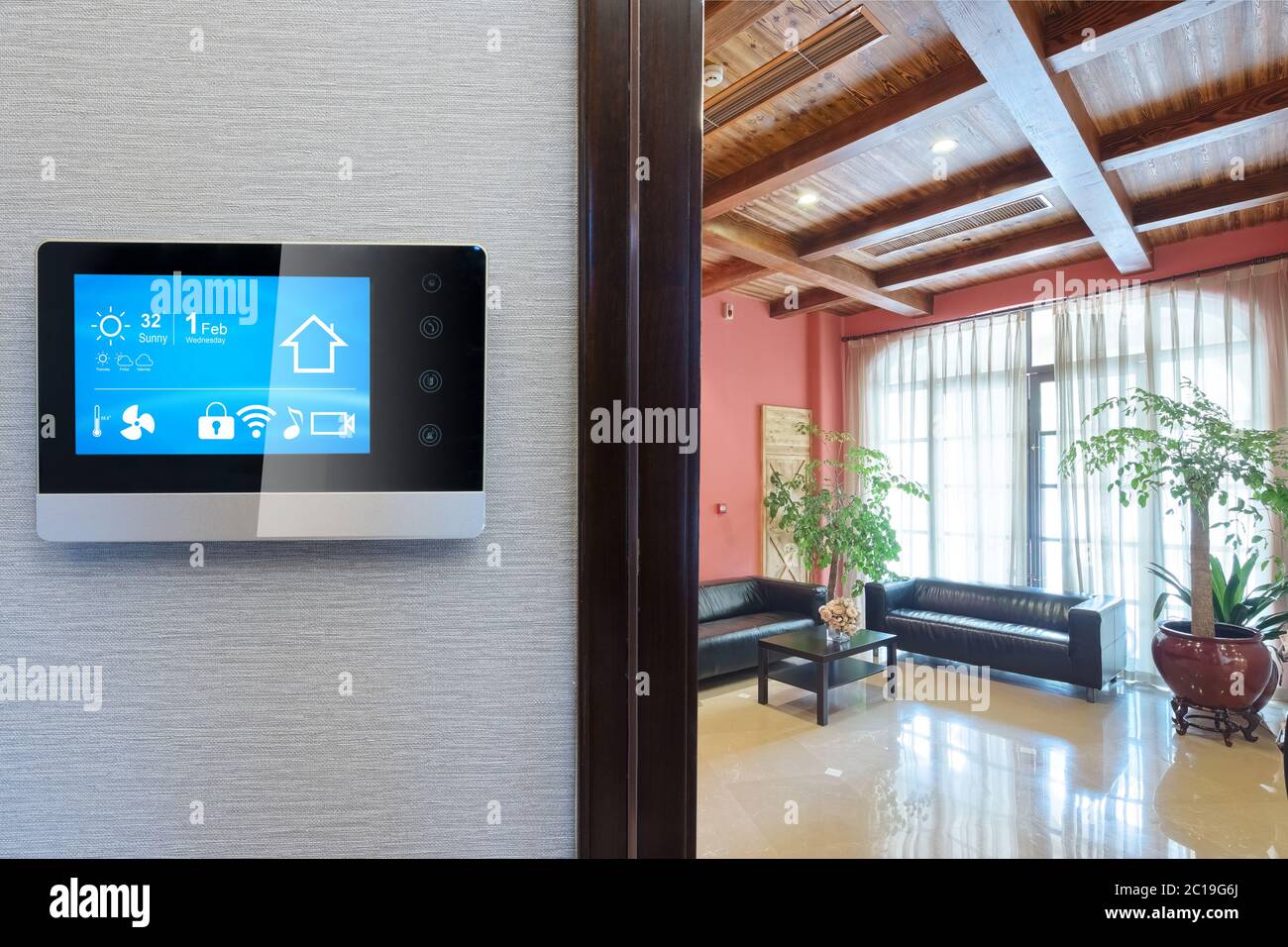 smart screen with smart home with modern lounge Stock Photo - Alamy
