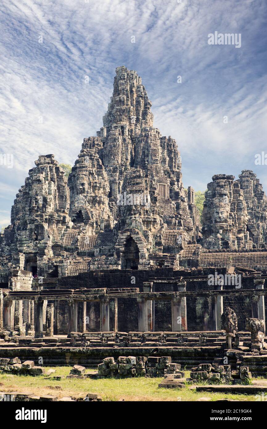 Ancient Bayon Temple (12th century) At Angkor Wat, Siem Reap, Cambodia ...