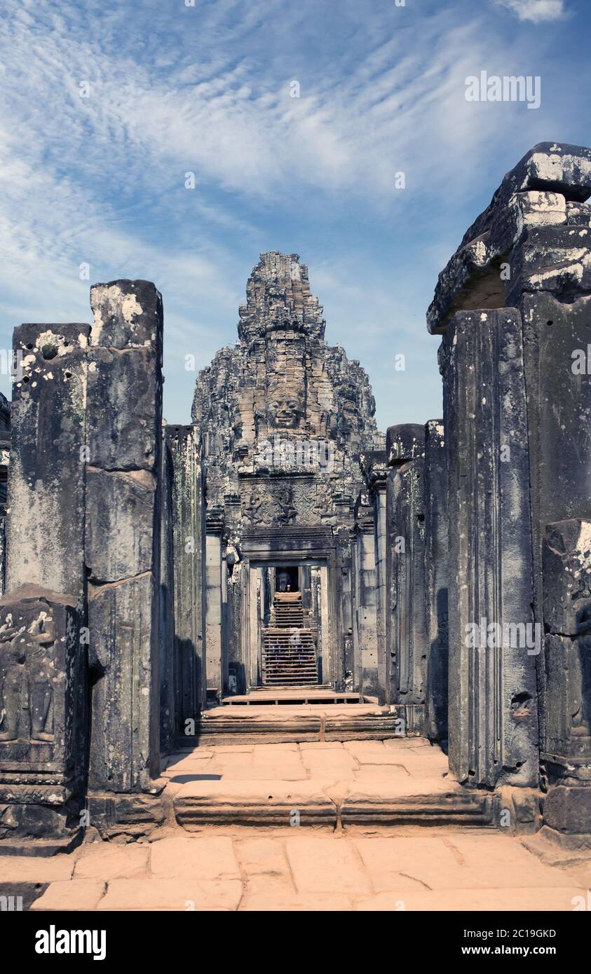 Ancient Bayon Temple (12th century) At Angkor Wat, Siem Reap, Cambodia ...