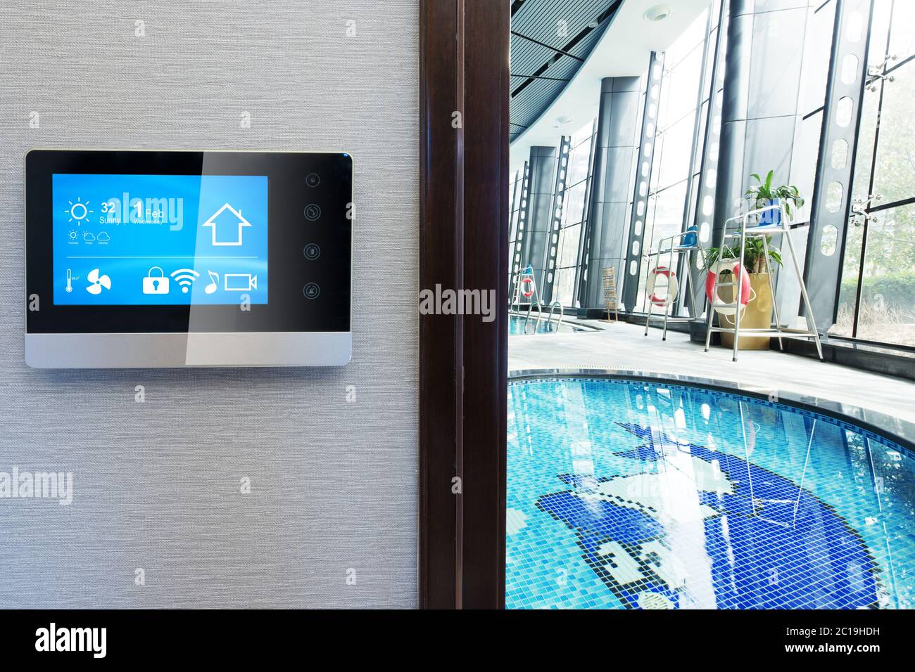 smart screen with smart home with modern swimming pool Stock Photo - Alamy