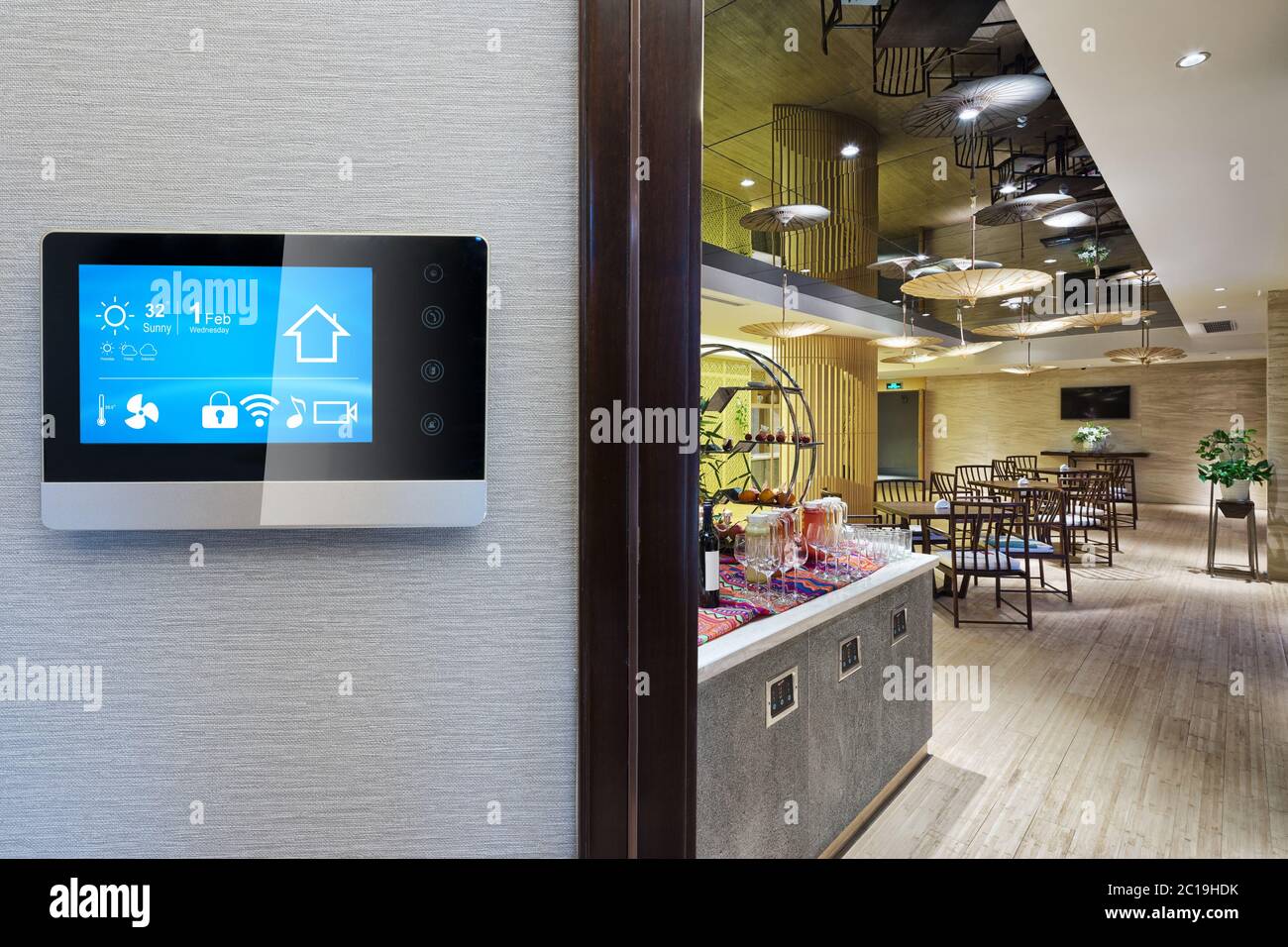 smart screen with smart home with modern dining room Stock Photo - Alamy