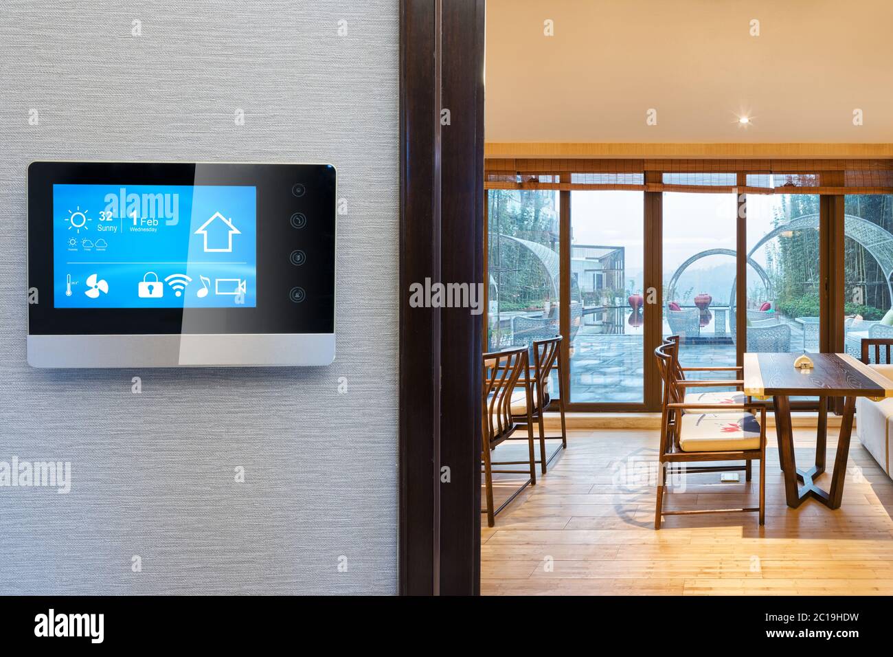 smart screen with smart home with modern dining room Stock Photo - Alamy
