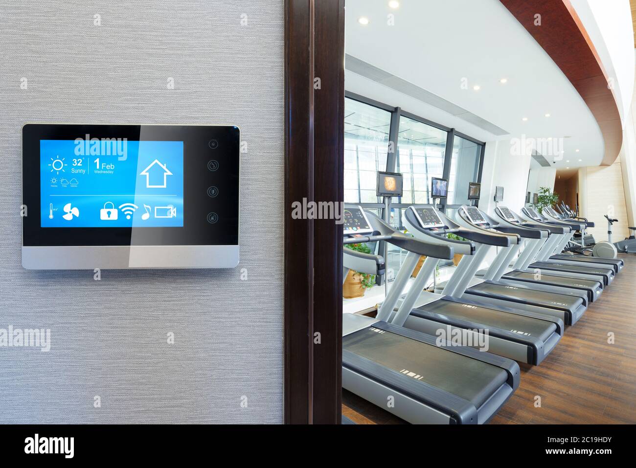 smart screen with smart home with modern gym Stock Photo - Alamy