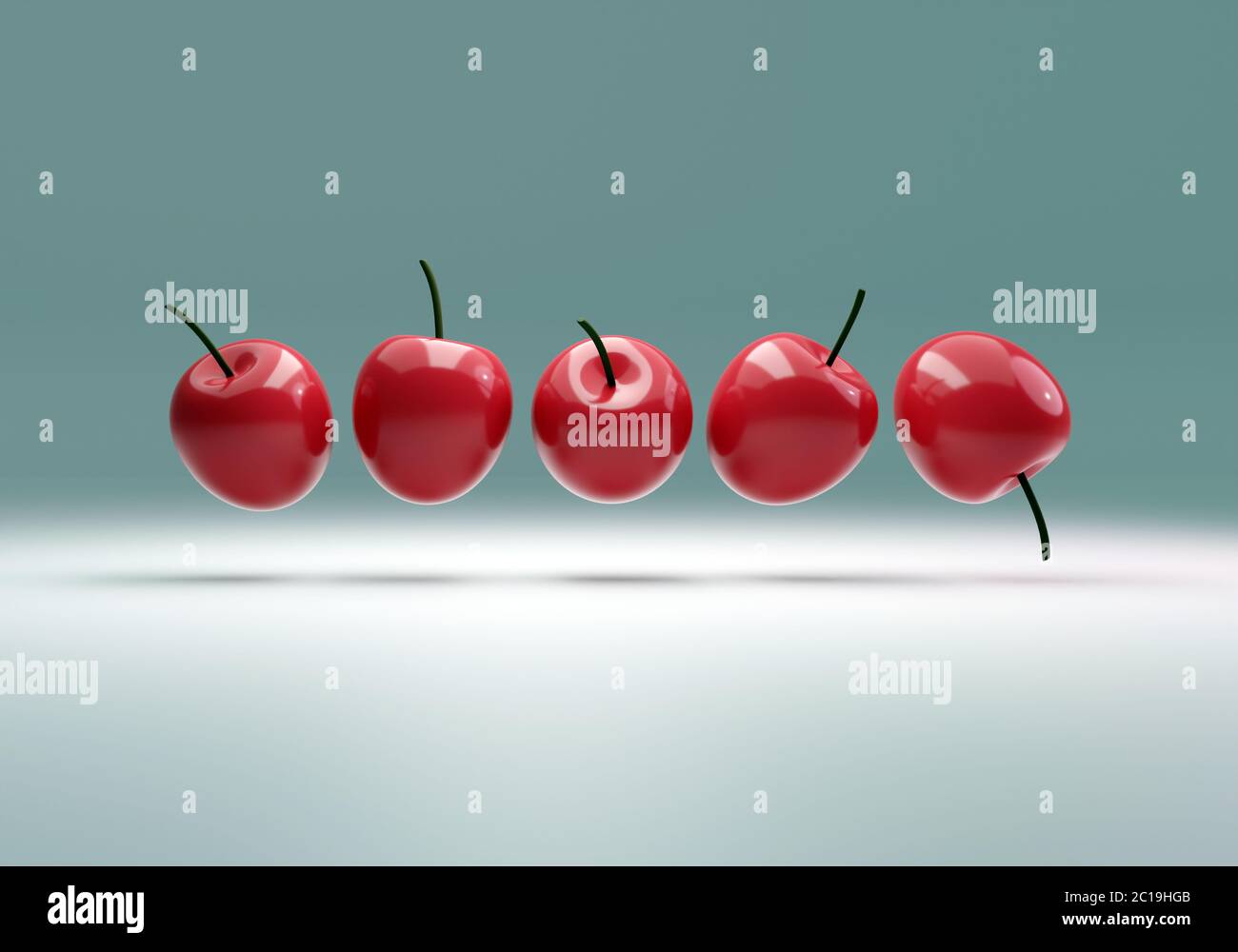 red cherries in a row. 3d illustration Stock Photo - Alamy