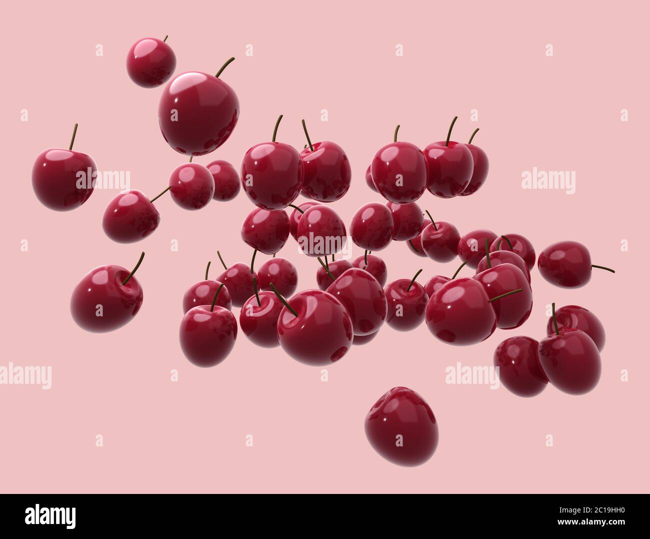 Falling cherry isolated on background, cherry in the air. 3d render ...
