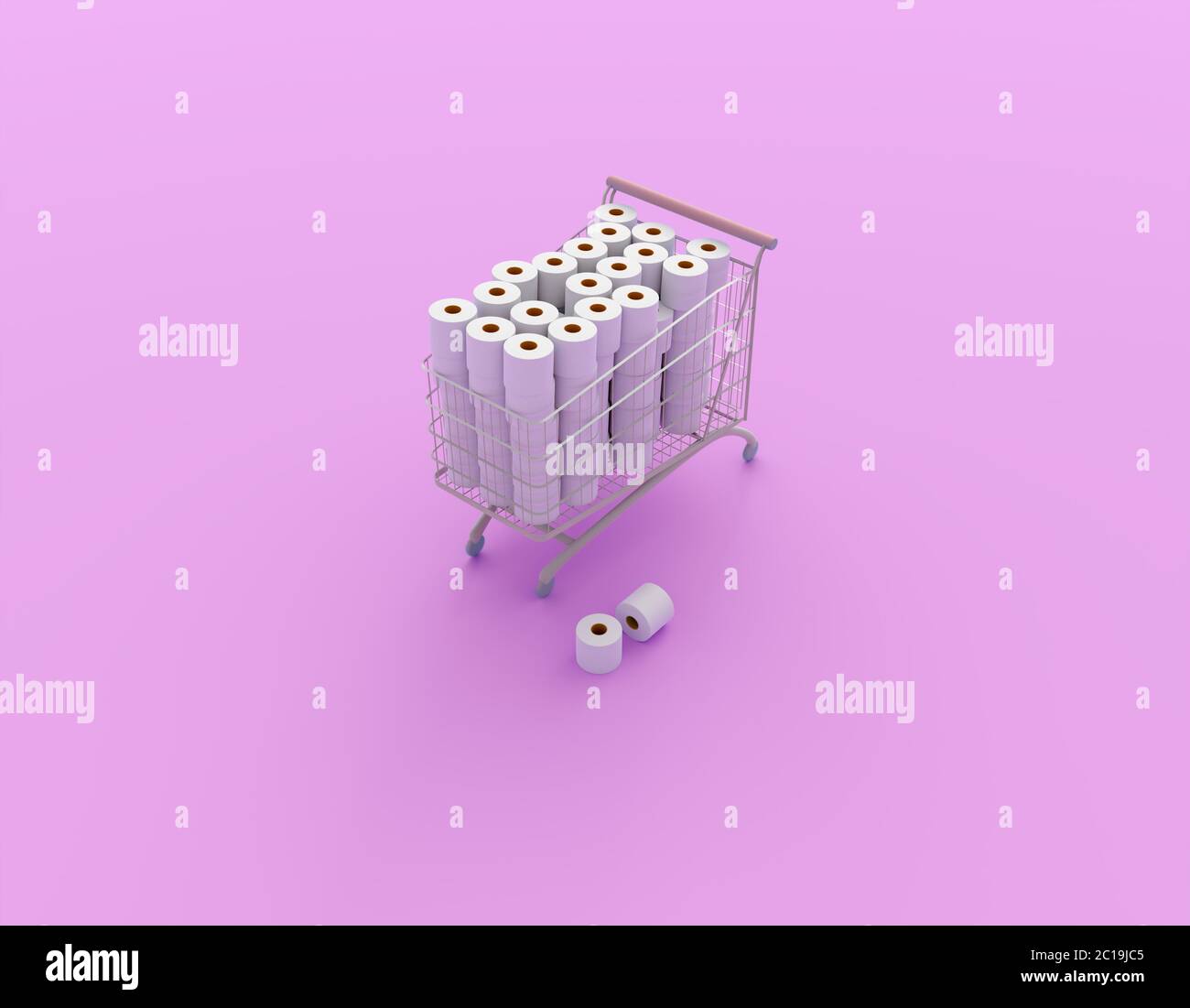 Shopping cart full of white toilet paper. Panic due to a coronavirus ...