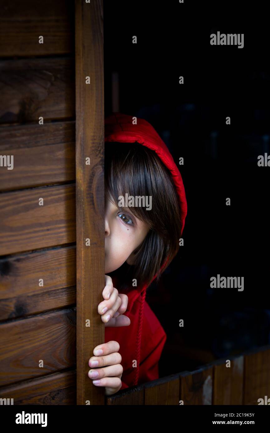 Sad Cartoon Boy Hiding