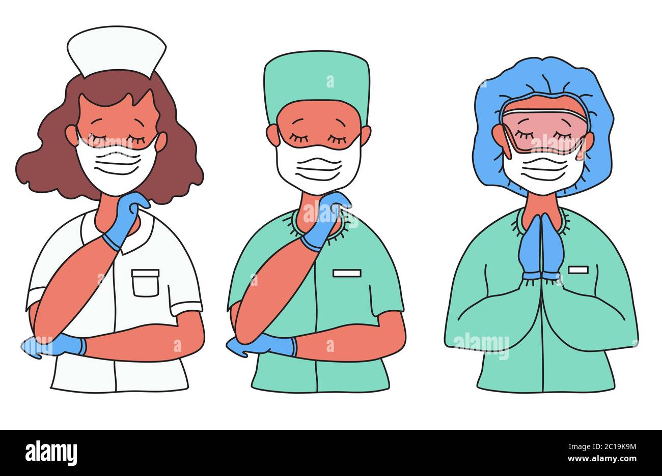 Surgeon, doctor and nurse. In medical clothing, mask and protection ...